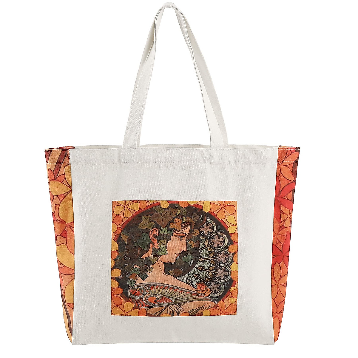 AODUMEY Canvas Tote Bag, Aesthetic Vintage Tote Bags with Zipper Pockets, Cotton Canvas Cloth for Grocery, Book Totes…