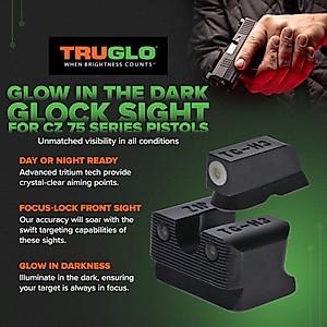 TRUGLO Tritium Pro Compact Night Sights with Daylight White Dots, Night Tritium Dots & Focus Lock Front Ring for CZ Handguns, Black