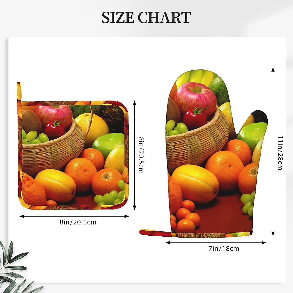 Variety Fresh Vegetables Fruits Silicone Oven Mitts Pot Holder Sets 2pcs Cute Design Washable Non Slip Kitchen Heat Resistant Mat Women's Cooking Gloves for Baking and BBQ Wear