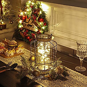 JHY DESIGN Metal Cage LED Lantern Battery Powered,9.4" Tall Cordless Accent Light with 20pcs Fairy Lights Christmas Lights for Weddings Parties Patio Events Indoors Outdoors