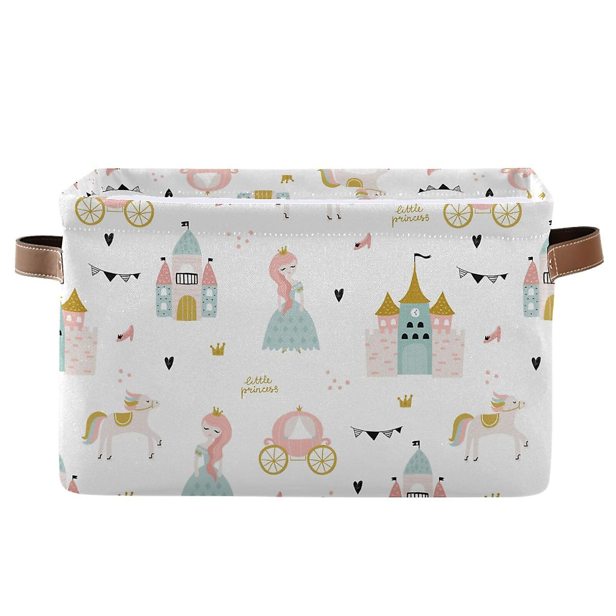 xigua Princess Castle Foldable Canvas Storage Bin, Sturdy Fabric Storage Basket with Handles, Storage Cube Box for Organizing Shelf Nursery Toy Closet 1PCS#1214