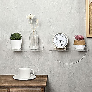 MyGift Wall Mounted Clear Acrylic Floating Ledge Display Storage Shelves with Semi-Circle Mounting Frame, Set of 2