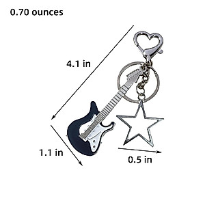 JINZHOUFZ Punk Music Bass Electric Guitar Keychain, Guitar Love Heart Star Key Teens Girls Music Lovers (black)