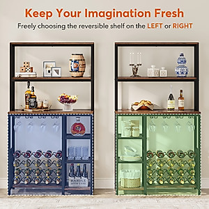 Tribesigns 5 Tiers Wine Rack Table, Bakers Rack with Wine Storage, Wine Rack Freestanding Floor with Glass Stemware Holders,Wine Bar Table for Kitchen, Dinning Room, Rustic Brown