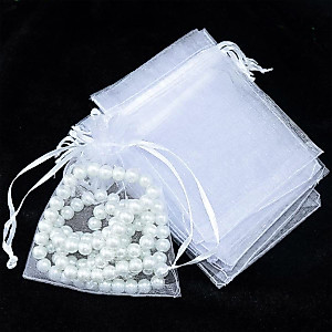 SAOYOAS 100Pcs 4x6 inch Organza Bags, Drawstring Organza Wedding Party Christmas Favor Gift Bags, for Festival, Party, Bathroom Soaps, Pouches Gift Bags. (White)