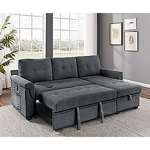 uhome Upholstered Sleeper Sofa with USB Ports sectional Couch Reversible Sofabed, Full XL, Gray