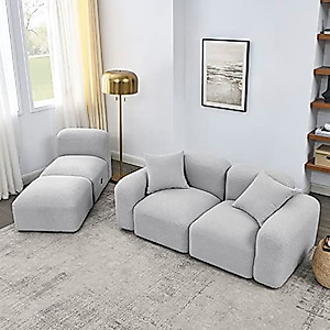 Melpomene Minimalist Convertible Modular Sectional Sofa, Modern 94.5" DIY L Shaped Reversible Sherpa Fabric Sofa Couch for Living Room,Apartment,Office(Grey)