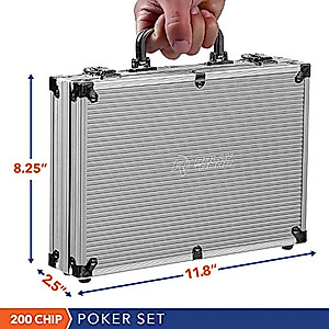 Rally and Roar Professional Poker Set w/ Hard Case, 2 Card Decks, 5 Dice, 3 Buttons - 200 Chips
