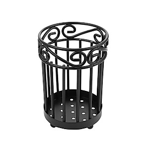 Spectrum Diversified Scroll Round Holder & Kitchen Countertop Organizer Stylish Cooking Utensil Crock for Traditional Kitchen Organization & Storage, Cutlery & Flatware Caddy, Black