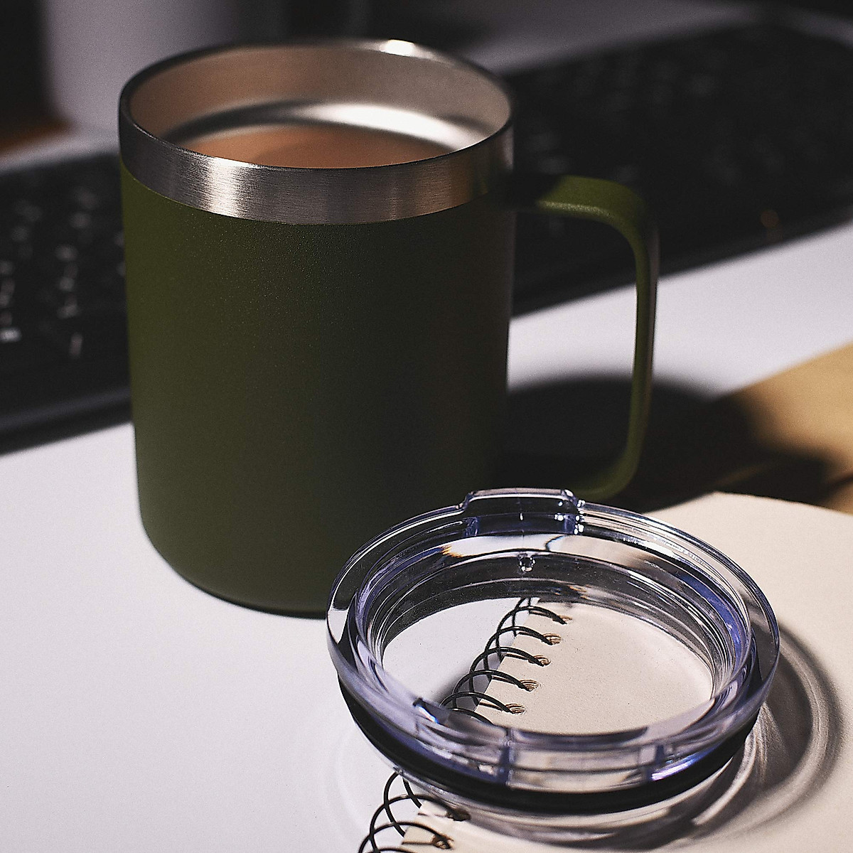 CIVAGO Stainless Steel Coffee Mug Cup with Handle, 12 oz Double Wall Vacuum Insulated Tumbler with Lid, Reusable and Durable Travel Coffee Cup Thermal Cup, Olive