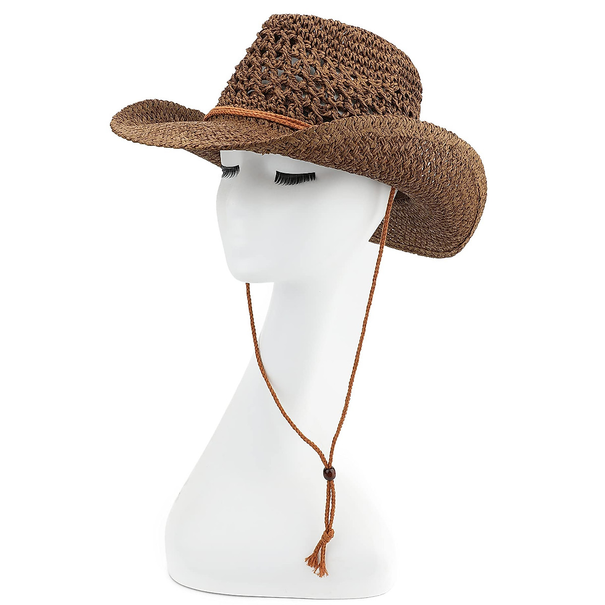 Melesh Adult Sun Straw Western Cowboy Hat (Coffee)