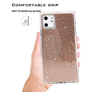 VUIIMEEK for iPhone 11 Case 6.1“ Square Clear Inner Glitter,Cute Crystal Sparkle Flexible Soft High Impact Shockproof with Design Protective Cover Case for iPhone 11, Bling Rose Gold
