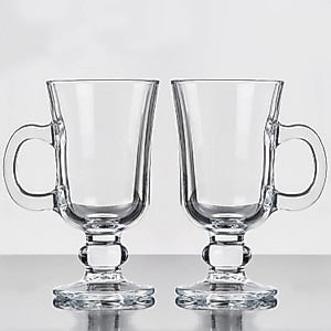 JAIRESTONE Irish Coffee Mugs with Handle, Clear Glass Cups for Iced Coffee, Latte, Cappuccino, Hot Chocolate, Set of 2