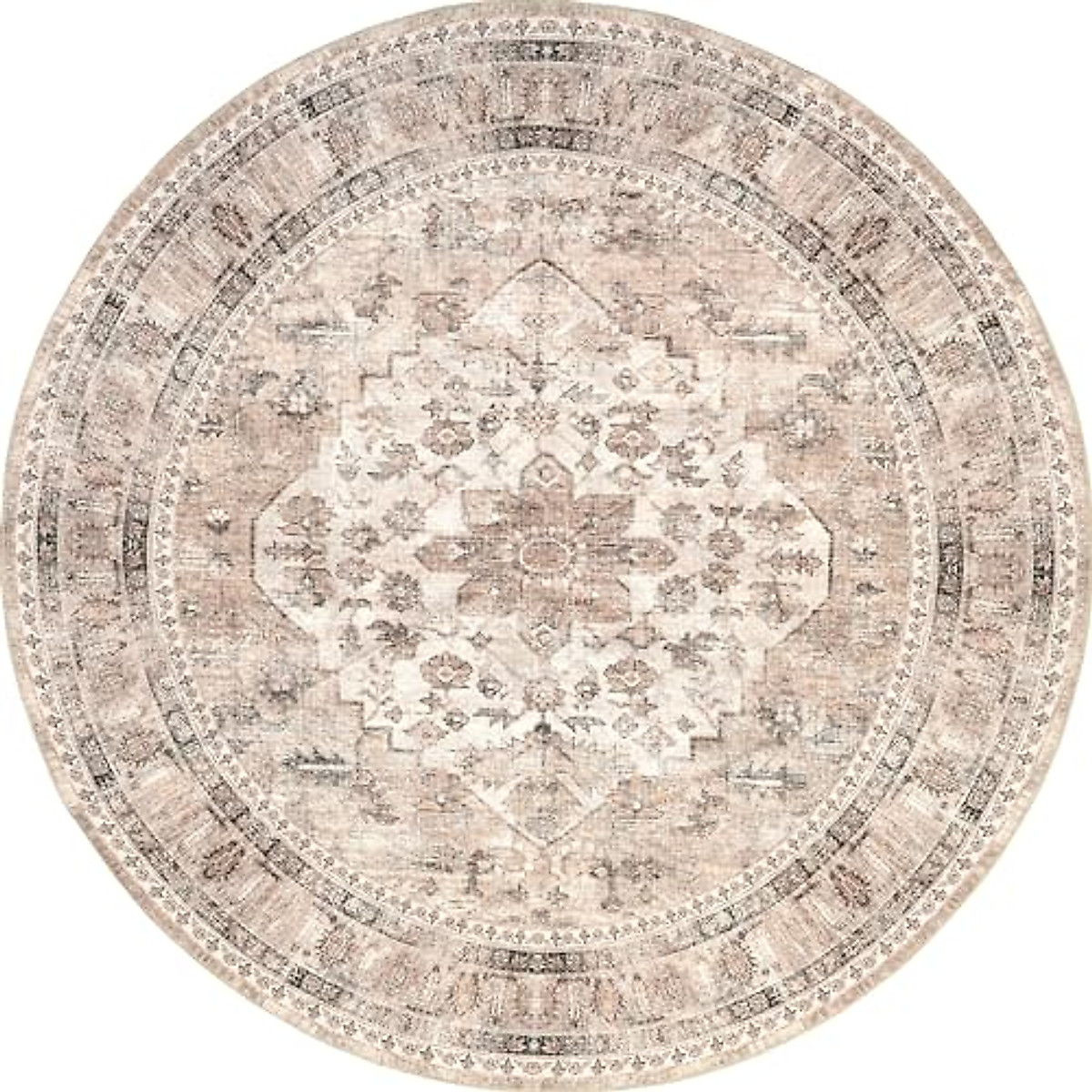 nuLOOM 6' Round Splashguard Machine Washable Area Rug with Waterproof Spill Proof Surface, Non Slip Backing and Stain Resistant for Living Room, Bedroom, Kitchen, Dining Room, Davi Taupe