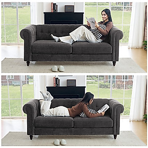 ABCASA 81" Modern Sofa Couch 3 Seater Tufted Chesterfield Sofa for Living Room Chenille Grey(23 Deep Seat)