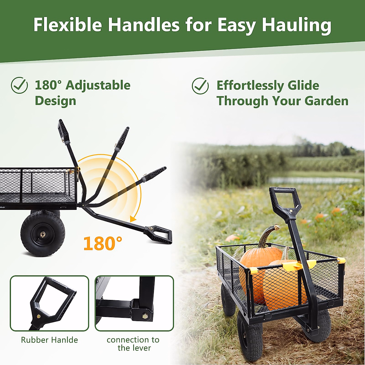 Olympia Tools Steel Garden Cart 1,000lbs 6-cu ft Utility Cart, Heavy Duty Wagon, with Removable Mesh Sides to Convert into Flatbed, Lawn and Utility Wagons Cart