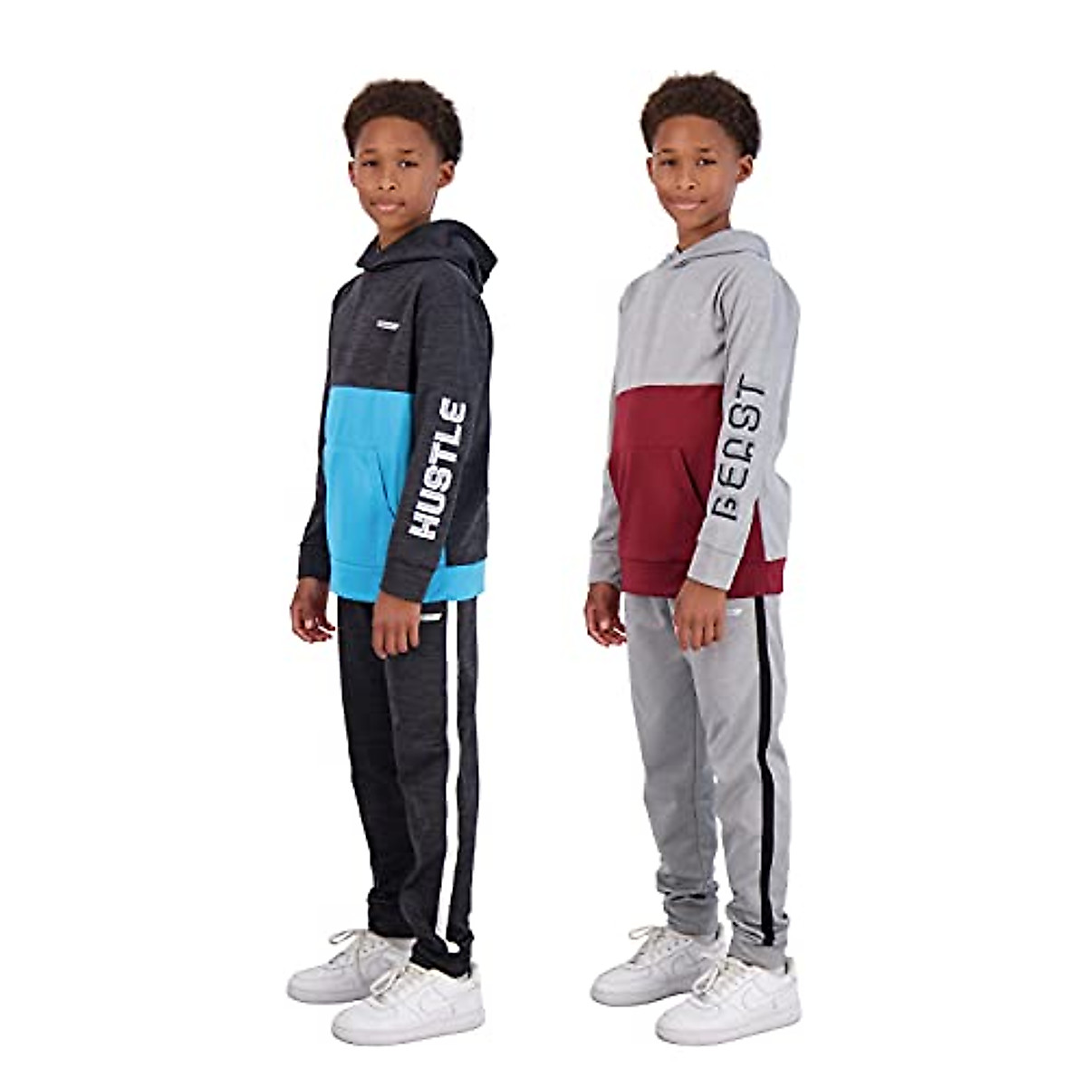 Hind Boys 4-Piece Hoodie and Sweatpant Set for Jogging and Track (Maroon-Blue, 5-6, numeric_5)