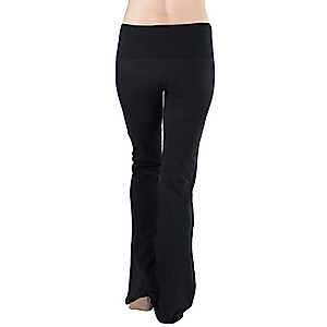 ToBeInStyle Women's Premium Fold Over Yoga Flare Pants - Black - Large