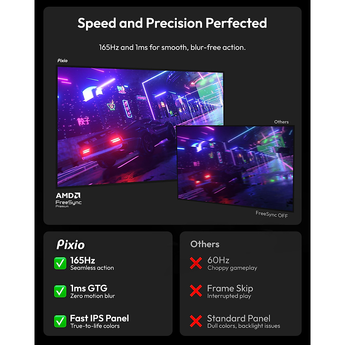 Pixio PX277 PRO 27 inch 165Hz Refresh Rate WQHD 1440p Resolution Fast IPS Panel 1ms GTG Response Time USB Type C Display Port and 65W Charging Adjustable Stand AMD FreeSync Premium HDR Gaming Monitor