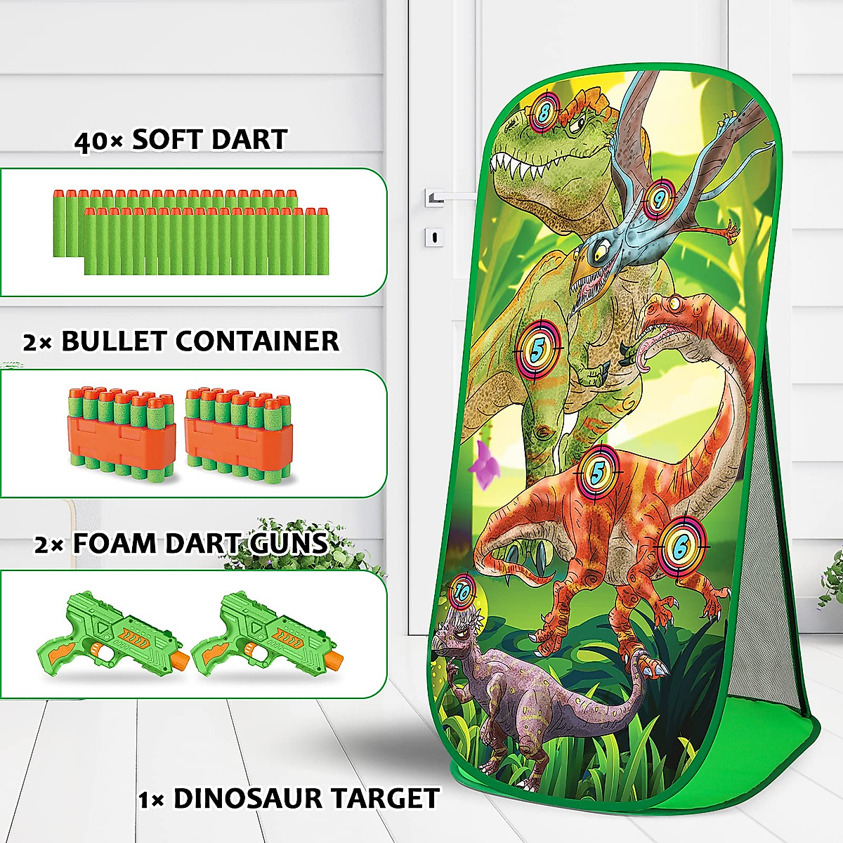 ABERLLS Shooting Game Toy for Age 5 6 7 8 9 10+ Years Old Kids, Boys, Dinosaur Shooting Target with 2 Foam Dart Blasters 40 Foam Darts, Ideal Kids Gift for Indoor Outdoor
