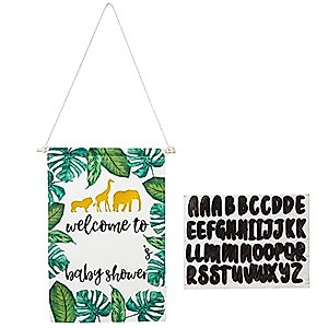 Sparkle and Bash Custom Safari Baby Shower Decorations Canvas Welcome Sign with Sticker Sheets (3 Pieces)