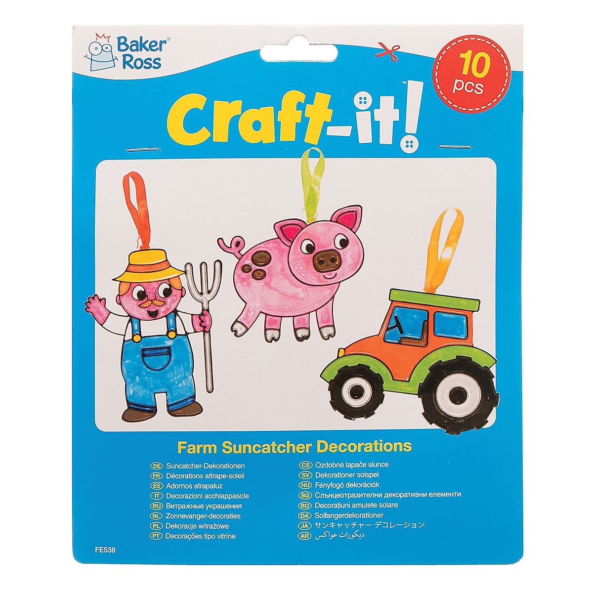 Baker Ross FE538 Farm Suncatcher Craft - Pack of 10, Stained Glass Effect for Kids to Decorate and Display for Arts and Craft Activities