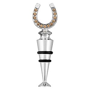 UPware Wine Stopper Bottle Stopper 1-Pack Zinc Alloy Wine and Beverage Bottle Stopper Cute Decorative Wine Stopper Wine Preserver Reusable Wine Corks (Horseshoe with Crystal Glass)