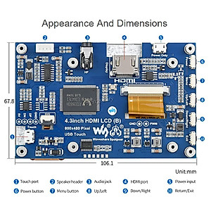 4.3inch HDMI LCD (B), IPS Screen HDMI Interface 4.3 inch 800x480 Capacitive Touch Screen Supports Multi Mini-PC Systems Raspberry Pi BB Black Banana Pi Raspbian Ubuntu Windows 10 8 7 @XYGStudy