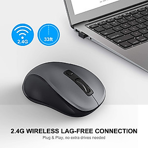 WisFox 2.4G Wireless Mouse for Laptop, Ergonomic Computer Mouse with USB Receiver and 3 Adjustable Levels, 6 Button Cordless Mouse Wireless Mice for Windows Mac PC Notebook (Grey)