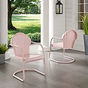 Crosley Furniture CO1029-PI Tulip Retro Outdoor Metal 2-Piece Armchair Set, Pastel Pink Gloss