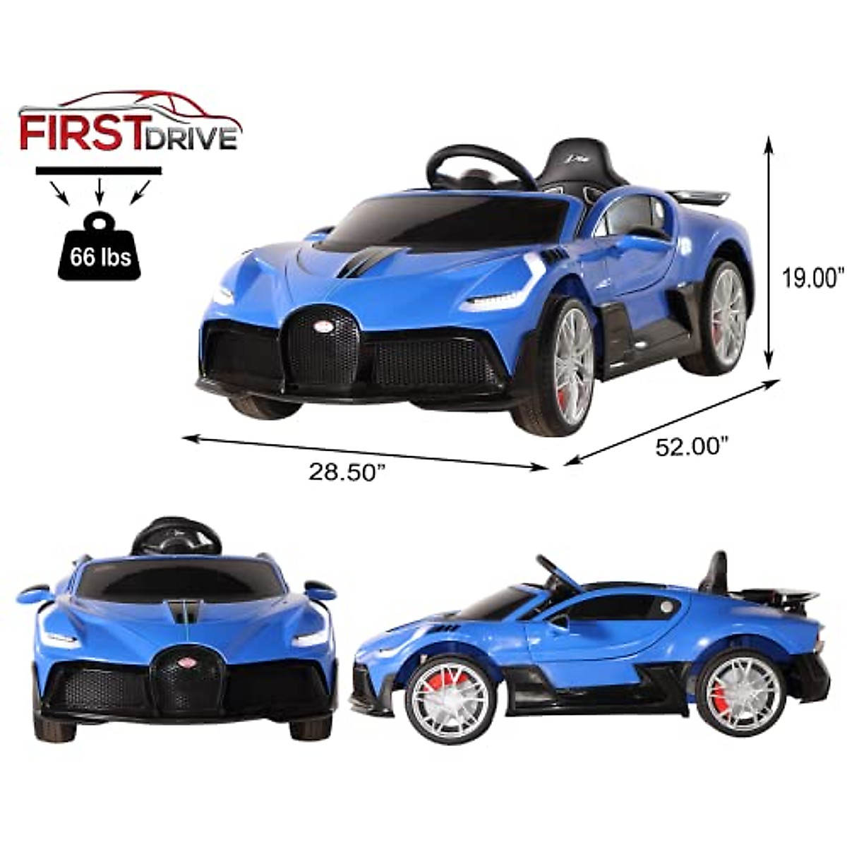 Bugatti Divo - Blue- Dual Motor Electric Power Ride On Car W/Parental Remote, MP3, Aux Cord, Bluetooth, Led Headlights, and Premium Wheels- by First Drive (Blue)