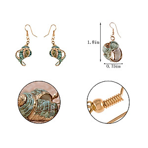 Alilang Womens Multicolor Golden Accent Ocean Seashell Conch Mermaid Sea Witch Drop Dangle Earrings, Green
