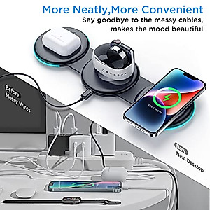 Wireless Charging Station, 3 in 1 Foldable Fast Wireless Charger Pad [Compatible with Magsafe Charger] for iPhone 14/Pro/Max/Plus/13/12 Series, AirPods 3/2/Pro, Apple Watch/iWatch - Black