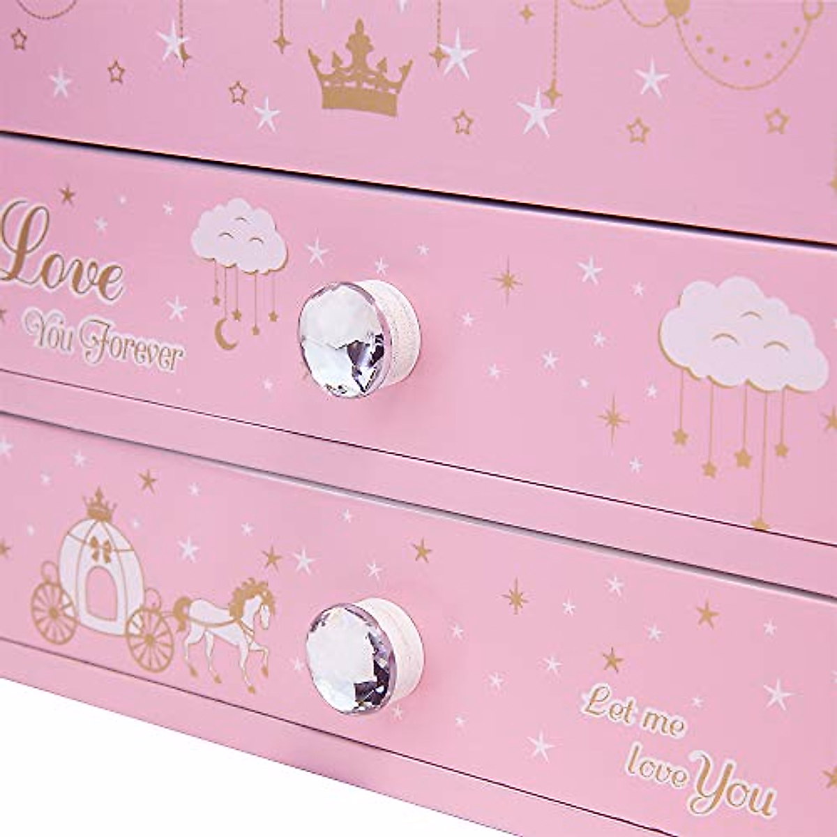 BEAUDORA Jewelry Music Box Wooden Pink Princess Dream Castle Storage Organizer Chest Girls Gift For Alice Melody
