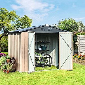 6x8 FT Storage Sheds Outdoor, Utility Steel Tool Sheds for Garden Backyard Lawn, Large Patio House Building with Lockable Door (Dark Grey)