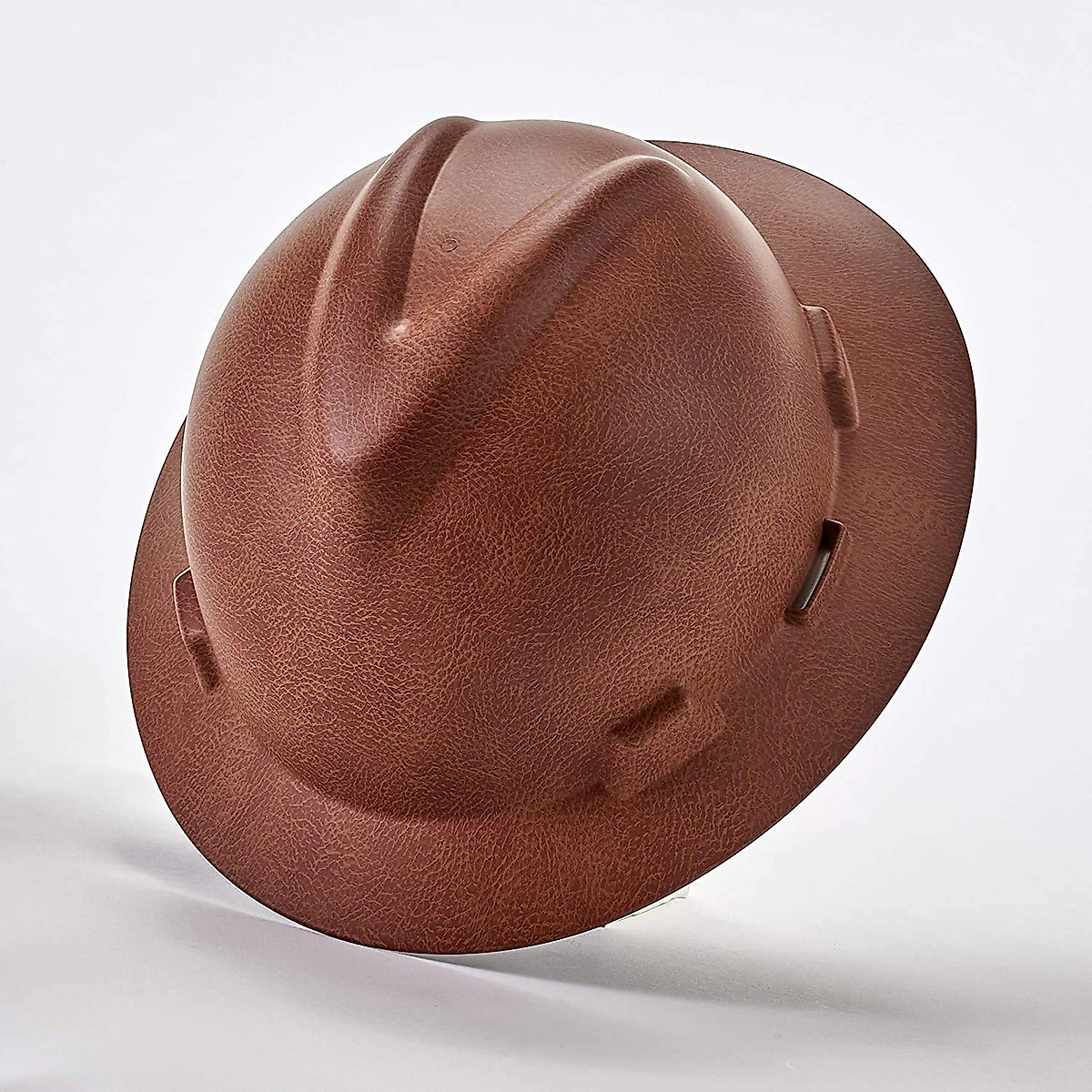 MSA 10204782 Hydro Dip V-Gard Full-Brim Hard Hat With Fas-Trac III Ratchet Suspension | Polyethylene Shell, Self Adjusting Crown Straps - Standard Size in Ital Leather