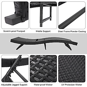 fuhan Outdoor Adjustable Pool Chaise Lounge Chair PE Rattan Wicker Patio Leisure Lounge Chair with Cushion for Beach Garden Backyard 195 * 68 * 33 cm Black Frame