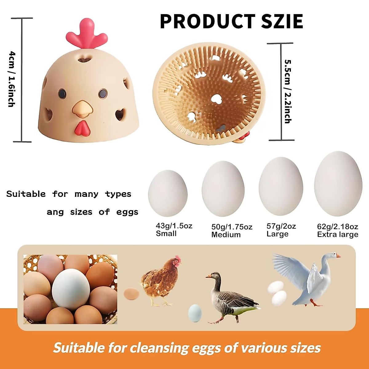 2Pack Fresh Egg Brush Cleaner, Egg Cleaner for Fresh Eggs,Egg Washer for Fresh Eggs,Cleaning Tools for Egg Washer (White+Eggcolor）