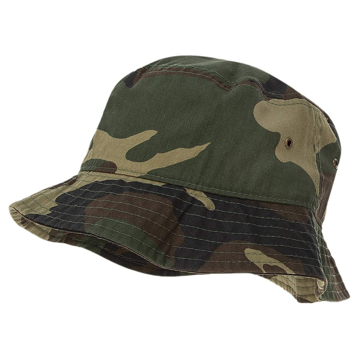 Bandana.com 65% Cotton Bucket Hat for Men, Women, Kids - Woodland Camo - Single Piece - L/EL Size - Summer Cap Fishing Hat