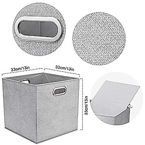 HSDT 13 inch Storage Cubes Bins Grey White Fabic Storage Cubes Inserts Foldable Cloth Storage Boxes Collapsible Storage Baskets Drawer for Cube Organizer ,QY-SC07-6