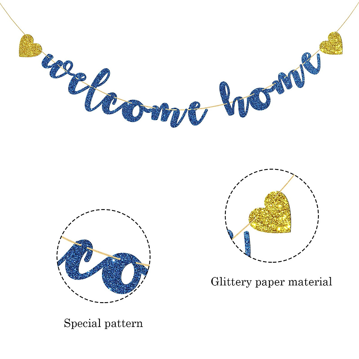 Welcome Home Banner, Glitter Welcome Party, Retirement, New House, Moving Away Party Decoration Supplies Blue Glitter