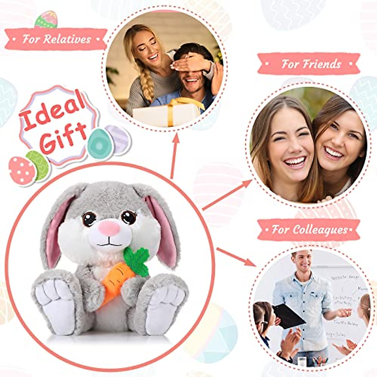 Chalyna 8 Inch Easter Plush Bunny Rabbit Stuffed Animal Gray Floppy Ear Sitting Bunny Huggable and Washable Bunny Plush Toy Gift for Kids Girls Boys Birthday Easter Stuffers Birthday Party Supplies