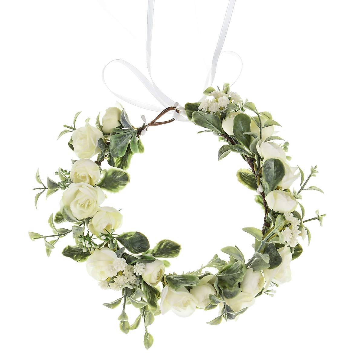 Vividsun Boho Flower Headband Floral Garland Crown Wedding Festival Party Headpiece (small white rose)