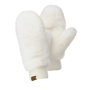 C.C Women's Faux Fur Wrist Length Fingerless Sherpa Lined Convertible Mittens Gloves-Ivory