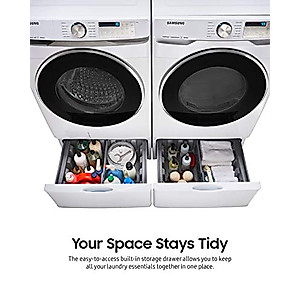 SAMSUNG 27-Inch Washer Dryer Pedestal Stand w/ Pull Out Laundry Storage Drawer, Stainless Steel, WE402NW/A3, White
