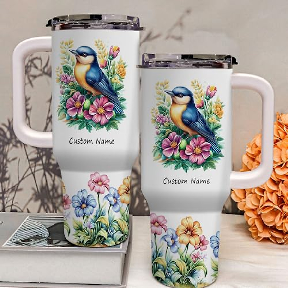 40oz Eurasian Nuthatch 2 Personalized Tumbler - Stainless Steel Cup with Handle, Lid & Straw - Gift for Animal Lover Girls, Women - Ideal for Birthday, Christmas nhpU7s
