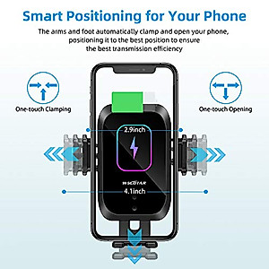 HVDI Cup Phone Holder Wireless Car Charger Mount, 3 Ports 54W Car Charger with 15W Qi Fast Charging Auto-Clamping Wireless Charger Adjustable Gooseneck Mount for iPhone Samsung Galaxy Note LG & More