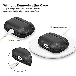 AirPods Pro Genuine Leather Case, Lopie Handmade Series AirPods Pro Cover Protective Skin, Portable Shockproof Shell Dust/Dirt Proof Case for Air Pods Pro (Not for AirPods Pro 2nd Gen) - Black