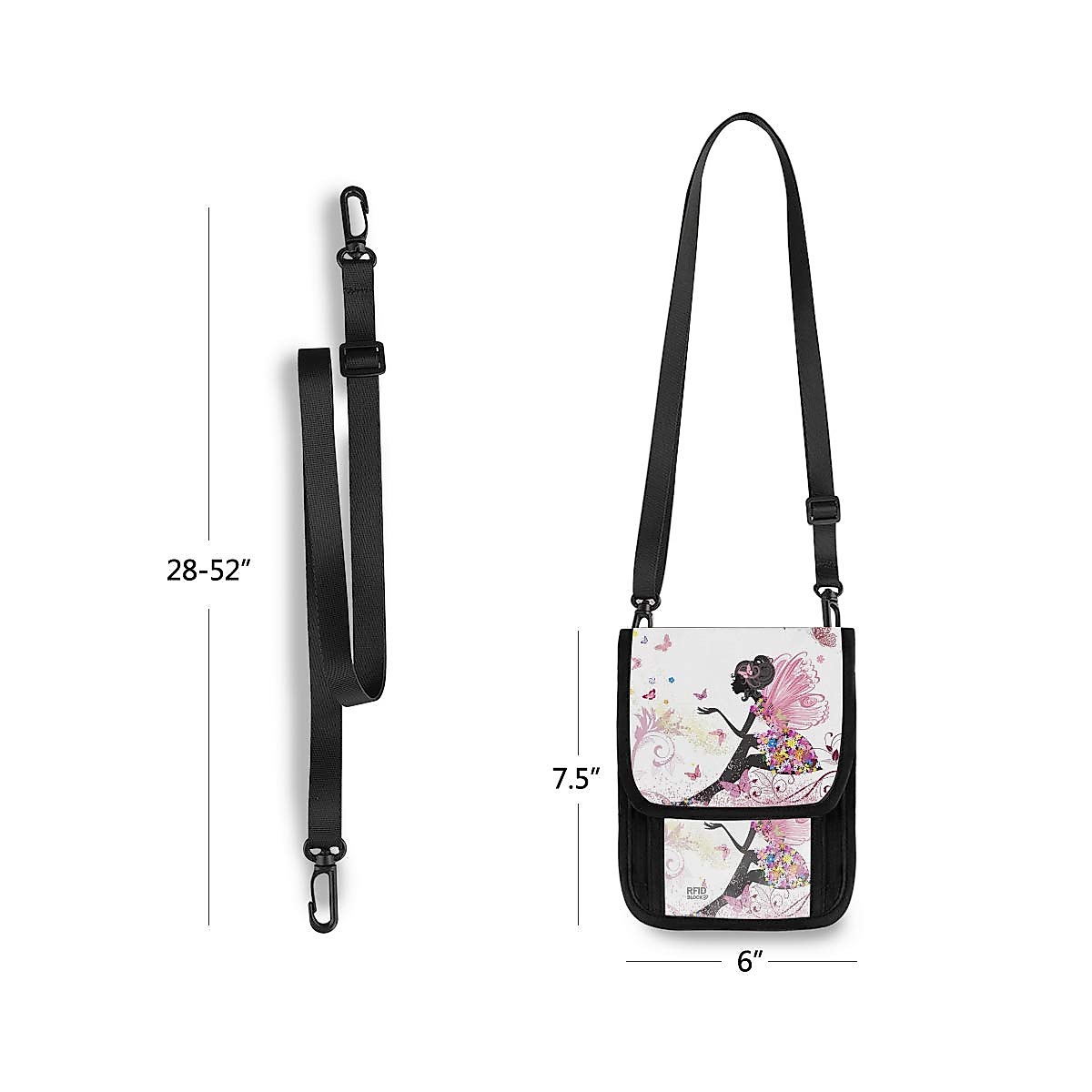 ALAZA Flower Fairy Pink Butterfly Small Crossbody Wallet Purse Cell Phone Bag Rfid Passport Holder with Credit Card Slots