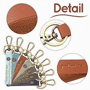 7 Pcs Christian Quote Key Chains Religious Bible Verse Keychains PU Leather Keychain Strap Inspirational Engraved Teacher Gift (Fresh Color)